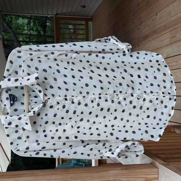 AB Studio | Tops | Ab Studio White Black Polka Dot Ls Sheer Button Down ...